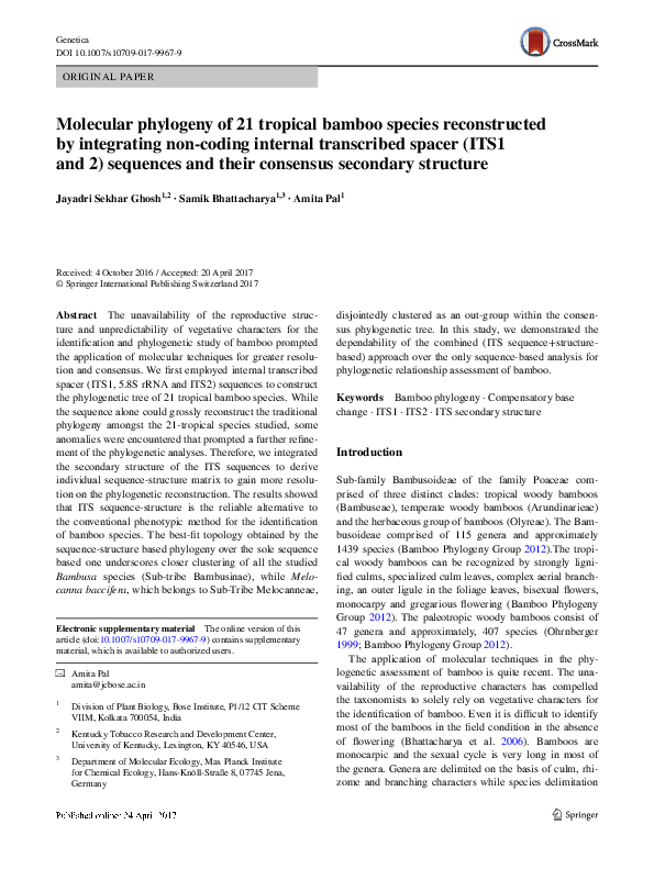 (PDF) Molecular phylogeny of 21 tropical bamboo species reconstructed ...