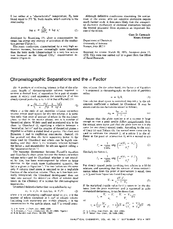 (PDF) Chromatographic separations and the .alpha. factor