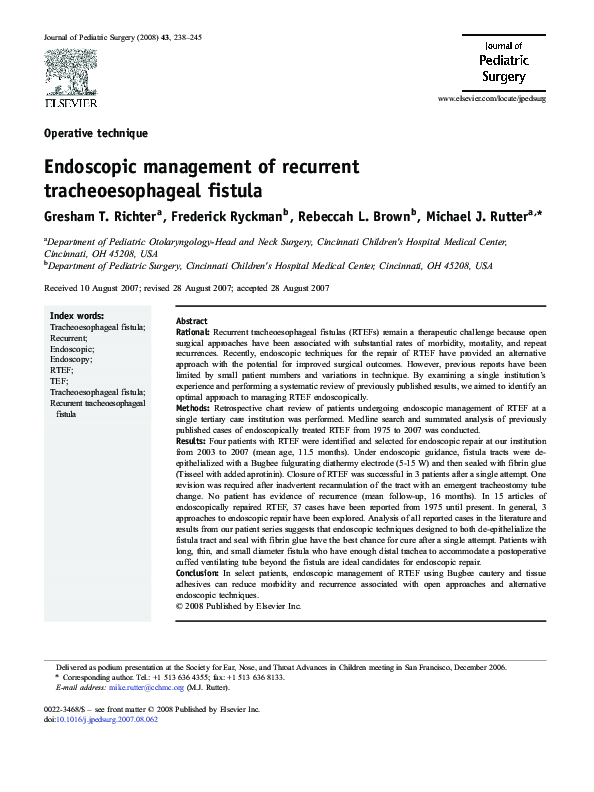 (PDF) Endoscopic management of recurrent tracheoesophageal fistula