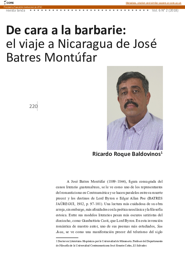 (PDF) De cara a la barbarie: el viaje a Nicaragua de José Batres Montúfar