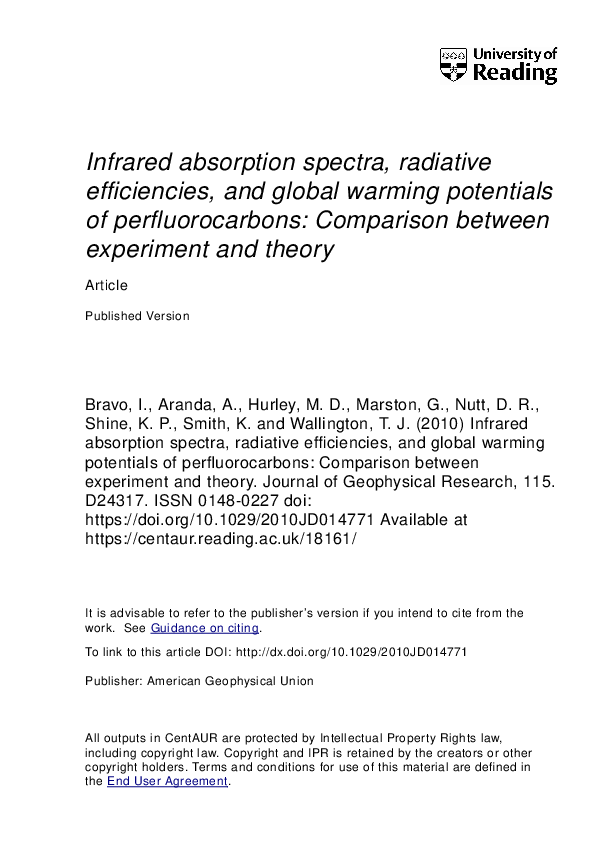 (PDF) Infrared absorption spectra, radiative efficiencies, and global ...