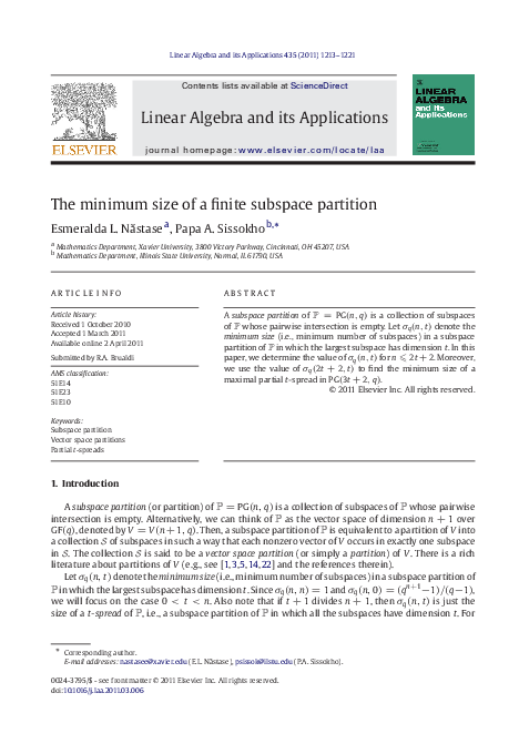 (PDF) The minimum size of a finite subspace partition