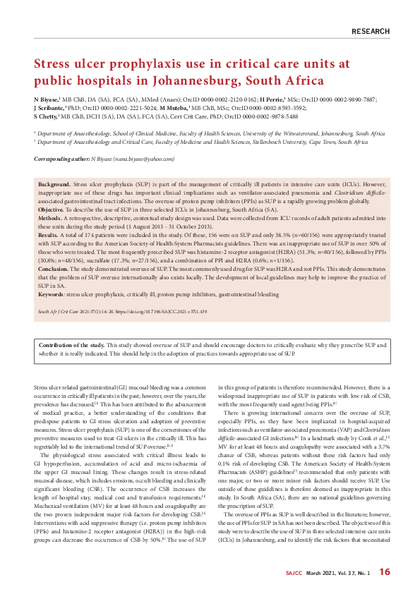 (PDF) Stress ulcer prophylaxis use in critical care units at public ...