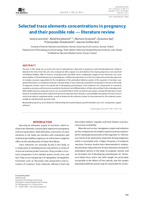 (PDF) Selected trace elements concentrations in pregnancy and their possible role - literature ...