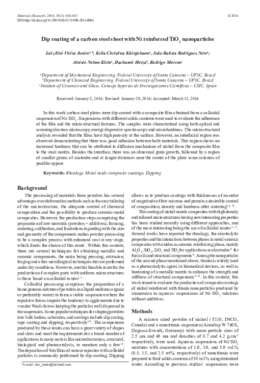 (PDF) Dip coating of a carbon steel sheet with Ni reinforced TiO2 ...