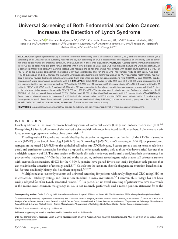 (PDF) Universal screening of both endometrial and colon cancers ...