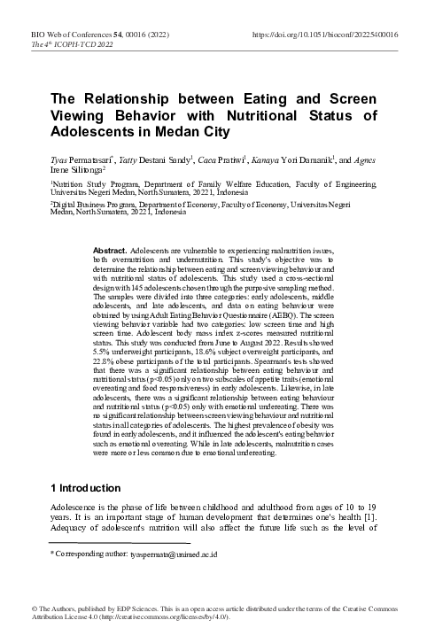 (PDF) The Relationship between Eating and Screen Viewing Behavior with ...