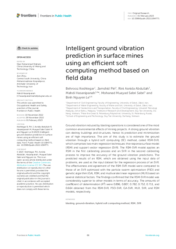 Pdf Intelligent Ground Vibration Prediction In Surface Mines Using An