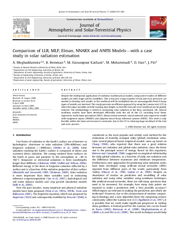 (PDF) Comparison of LLR, MLP, Elman, NNARX and ANFIS Models—with a case study in solar radiation ...