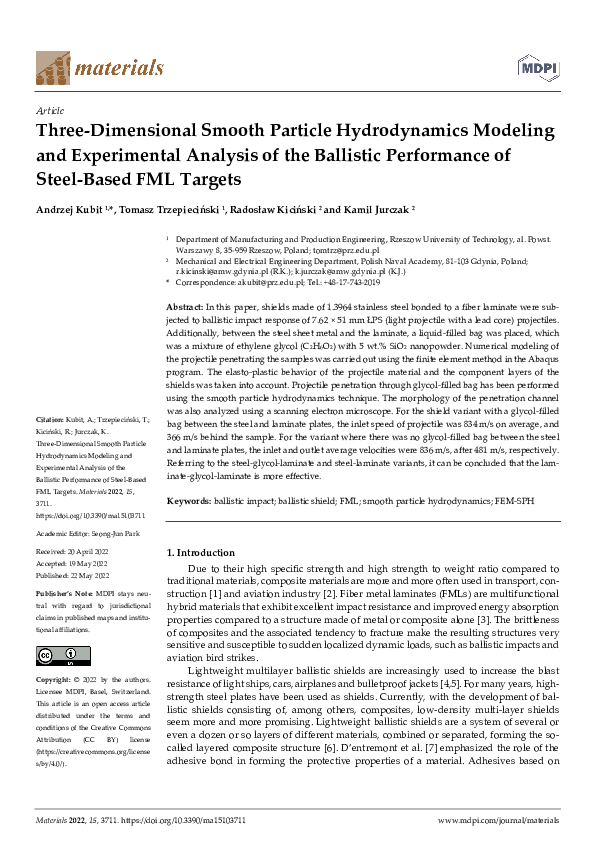 Pdf Three Dimensional Smooth Particle Hydrodynamics Modeling And Experimental Analysis Of The