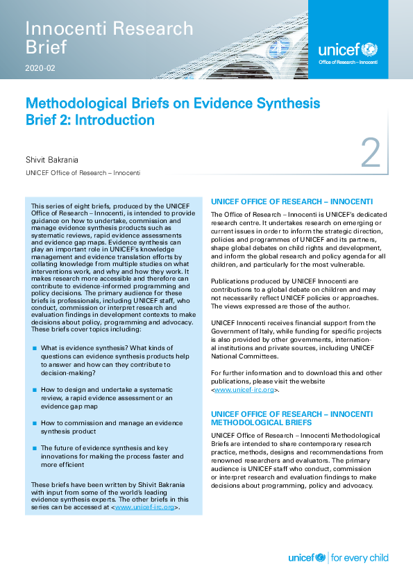 (PDF) Methodological Briefs on Evidence Synthesis Brief 2: Introduction