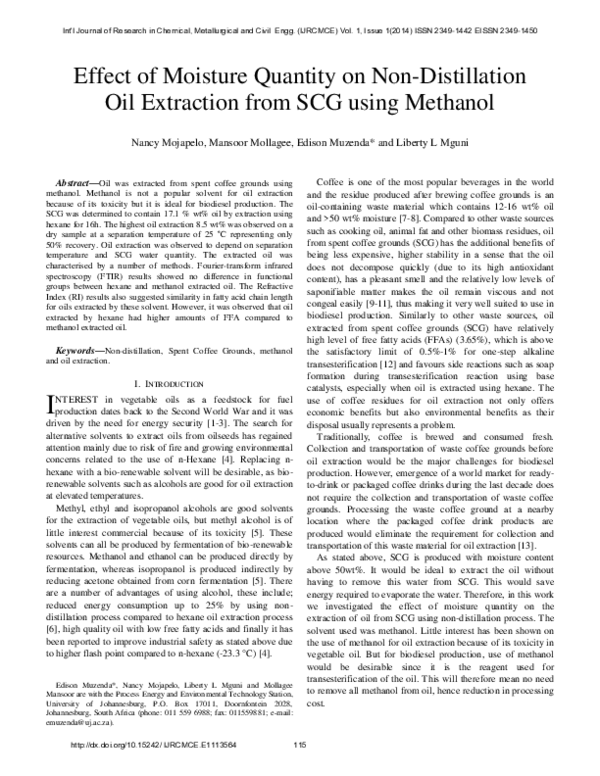 (PDF) Effect of moisture quantity on non-distillation oil extraction ...