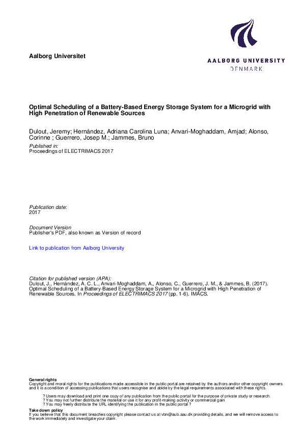 Pdf Optimal Scheduling Of A Battery Based Energy Storage System For A