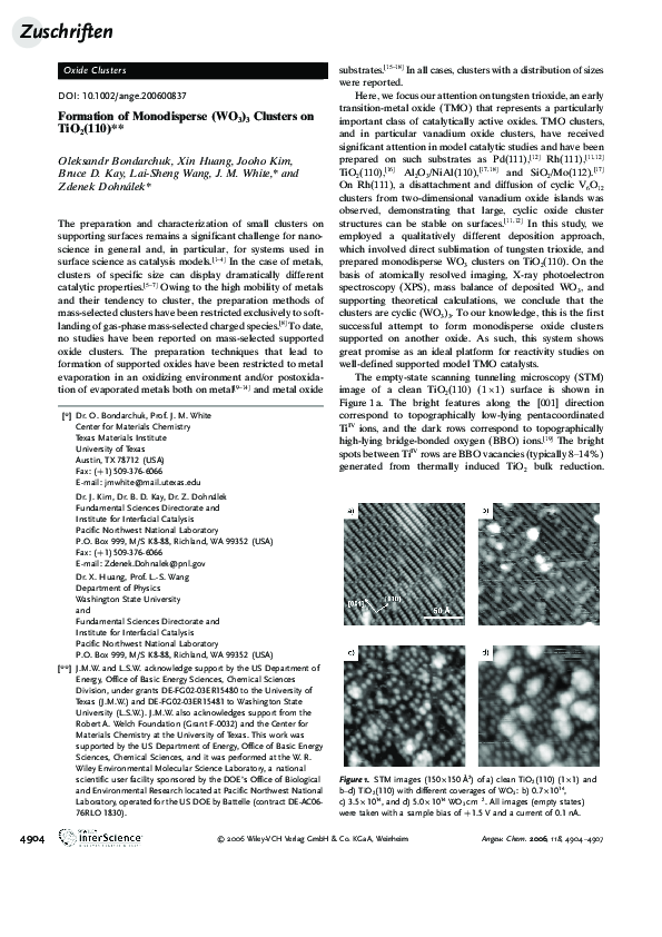 (PDF) Formation of Monodisperse (WO3)3 Clusters on TiO2(110)
