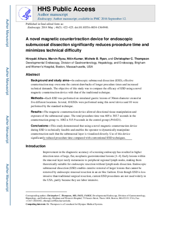 (PDF) A novel magnetic countertraction device for endoscopic submucosal ...