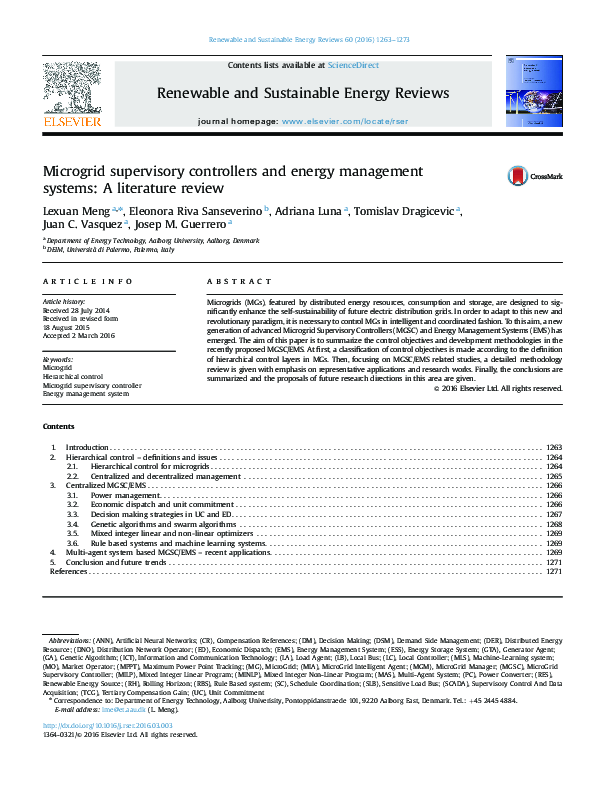 Pdf Microgrid Supervisory Controllers And Energy Management Systems A Literature Review