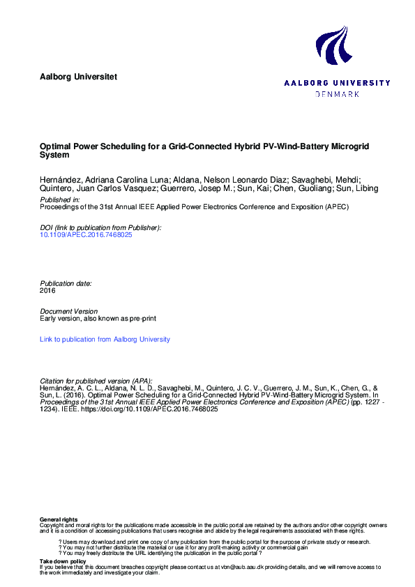(PDF) Optimal power scheduling for a grid-connected hybrid PV-wind-battery microgrid system