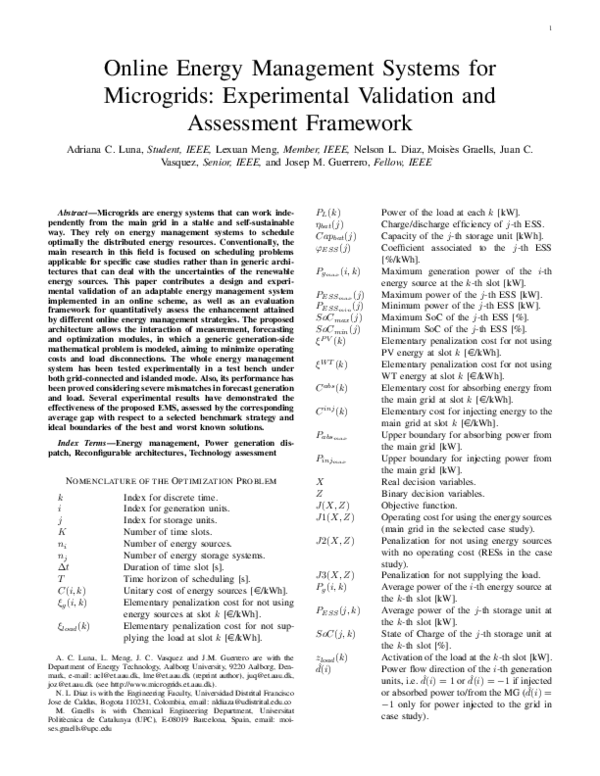 Pdf Online Energy Management Systems For Microgrids Experimental