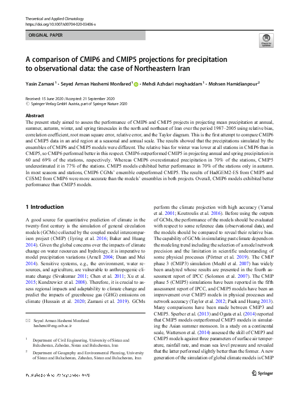 (PDF) A comparison of CMIP6 and CMIP5 projections for precipitation to ...