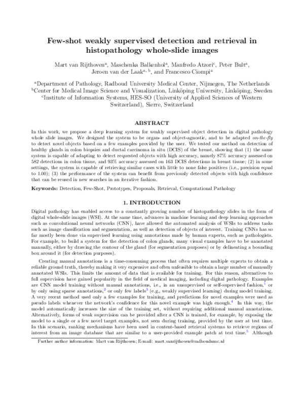 (PDF) Few-shot weakly supervised detection and retrieval in histopathology whole-slide images