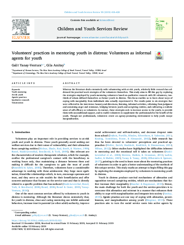(PDF) Volunteers' practices in mentoring youth in distress: Volunteers ...