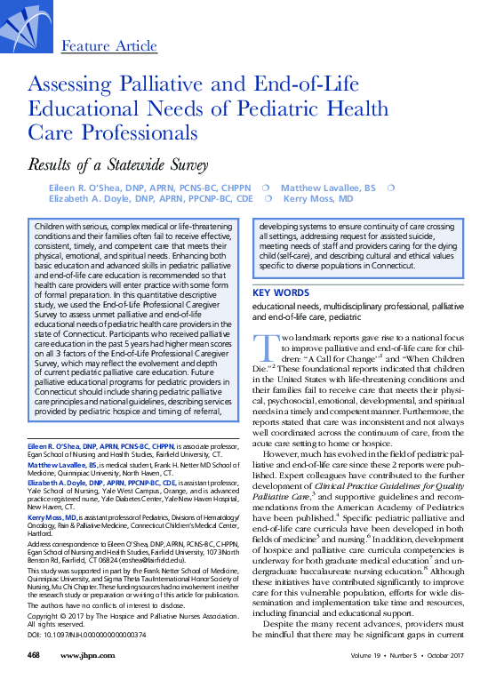 (PDF) Assessing Palliative and End-of-Life Educational Needs of ...