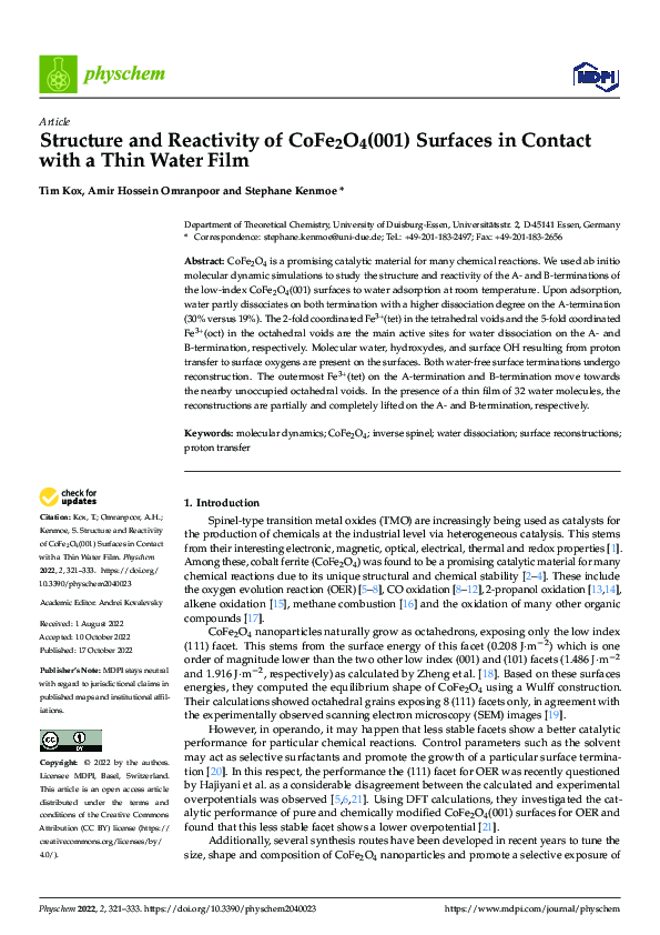(PDF) Structure and Reactivity of CoFe2O4(001) Surfaces in Contact with ...