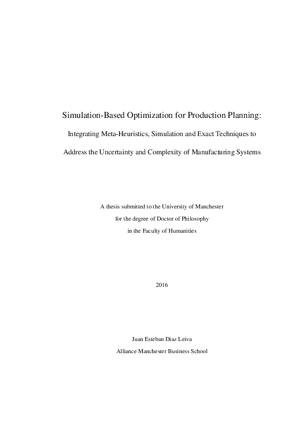 Pdf Simulation Based Optimization For Production Planning