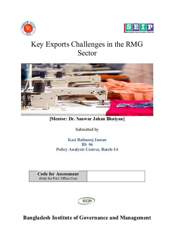 (DOC) Key Export challenges in the RMG sector, Bangladesh