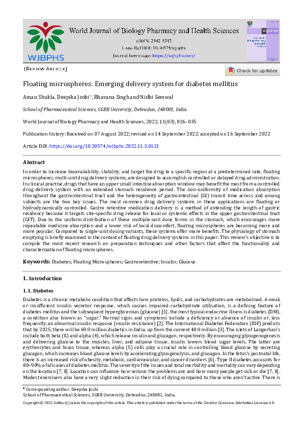 (PDF) Floating microspheres: Emerging delivery system for diabetes mellitus