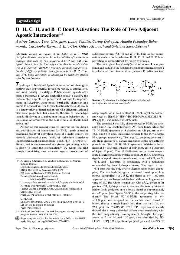 (PDF) B H, C H, and B C Bond Activation: The Role of Two Adjacent ...