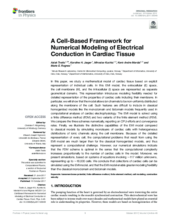 (PDF) A Cell-Based Framework for Numerical Modeling of Electrical Conduction in Cardiac Tissue
