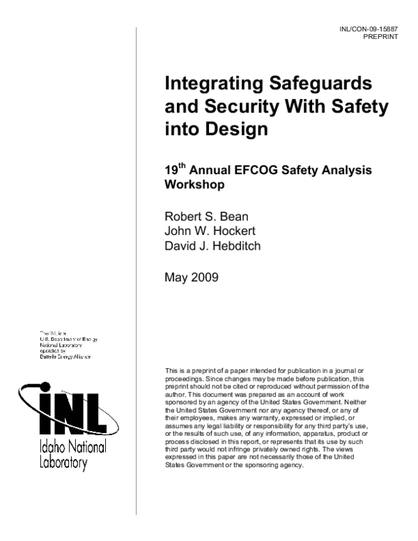 Pdf Integrating Safeguards And Security With Safety Into Design