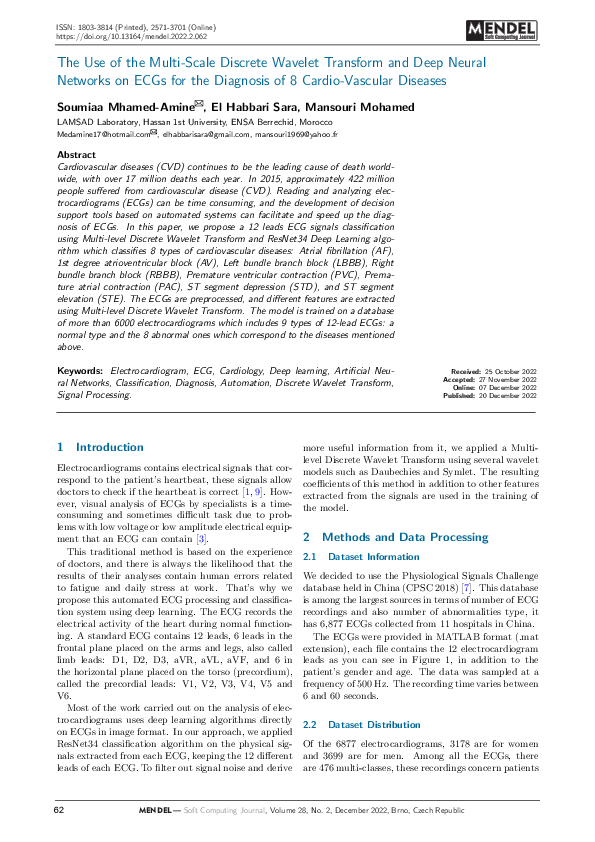 Pdf The Use Of The Multi Scale Discrete Wavelet Transform And Deep Neural Networks On Ecgs For