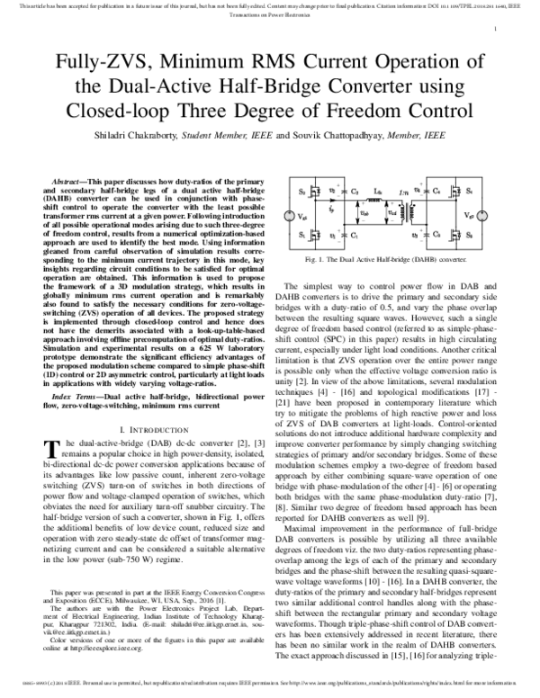 (PDF) Fully ZVS, Minimum RMS Current Operation of the Dual-Active Half ...