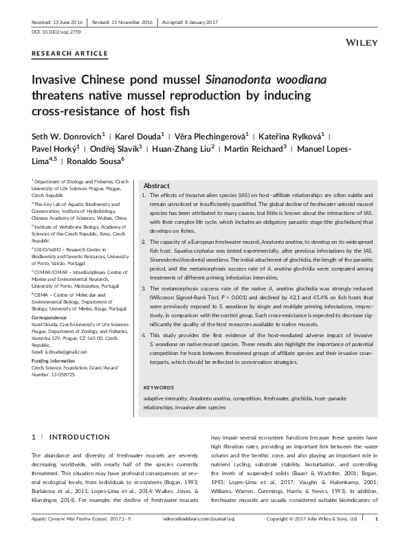 (PDF) Invasive Chinese pond mussel Sinanodonta woodiana threatens ...