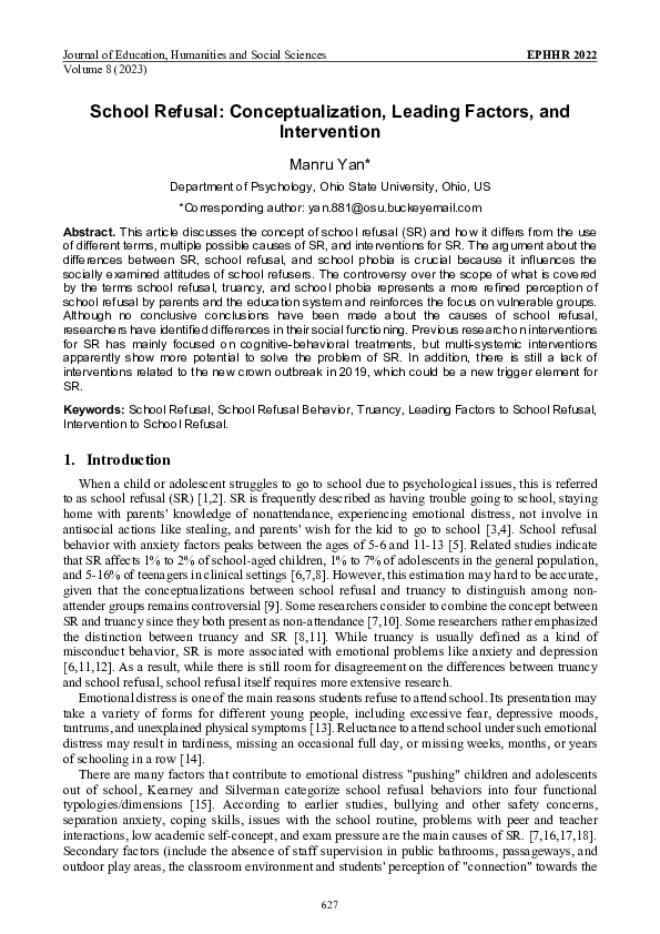 (PDF) School Refusal: Conceptualization, Leading Factors, and Intervention