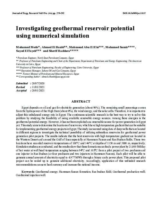 (PDF) Investigating geothermal reservoir potential using numerical ...
