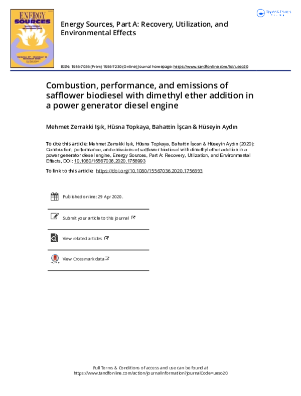 (PDF) Combustion, performance, and emissions of safflower biodiesel ...