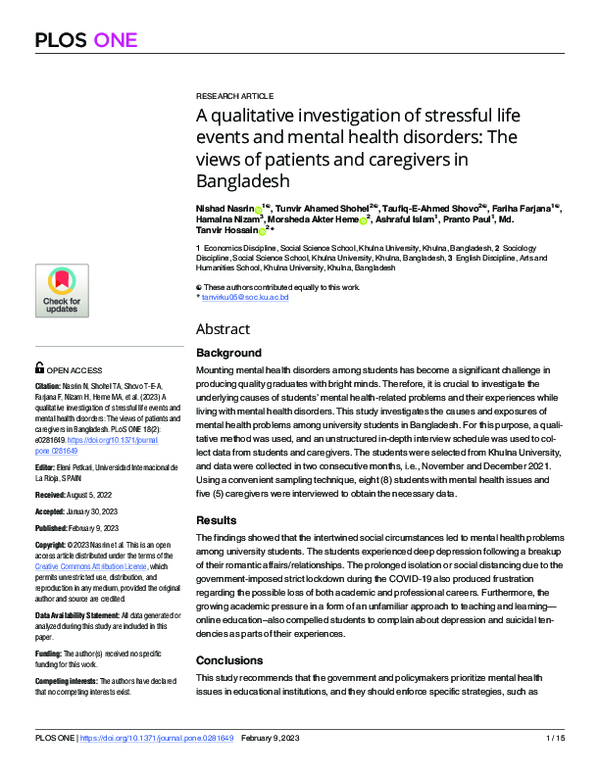(PDF) A qualitative investigation of stressful life events and mental ...