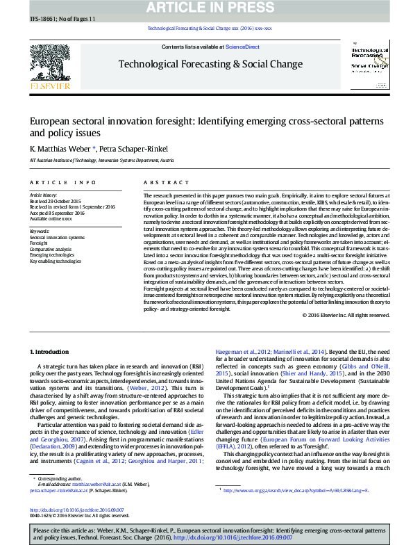 (PDF) European sectoral innovation foresight: Identifying emerging ...