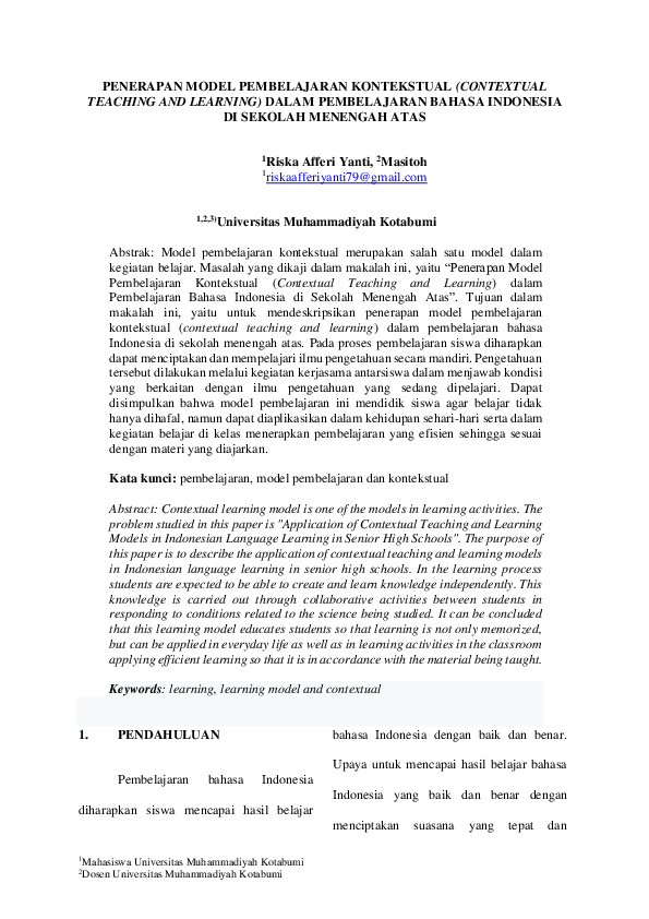(PDF) Penerapan Model Pembelajaran Kontekstual (Contextual Teaching and ...