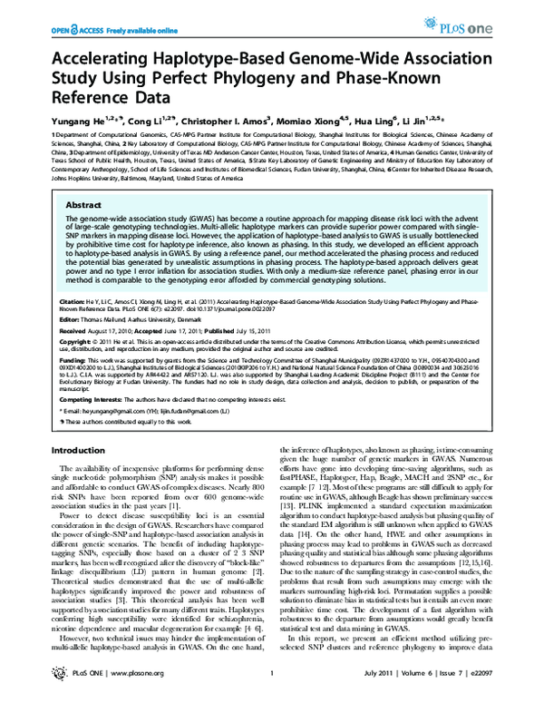 (PDF) Accelerating Haplotype-Based Genome-Wide Association Study Using Perfect Phylogeny and ...