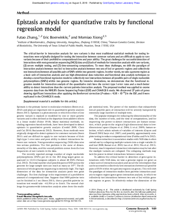 (PDF) Epistasis analysis for quantitative traits by functional regression model