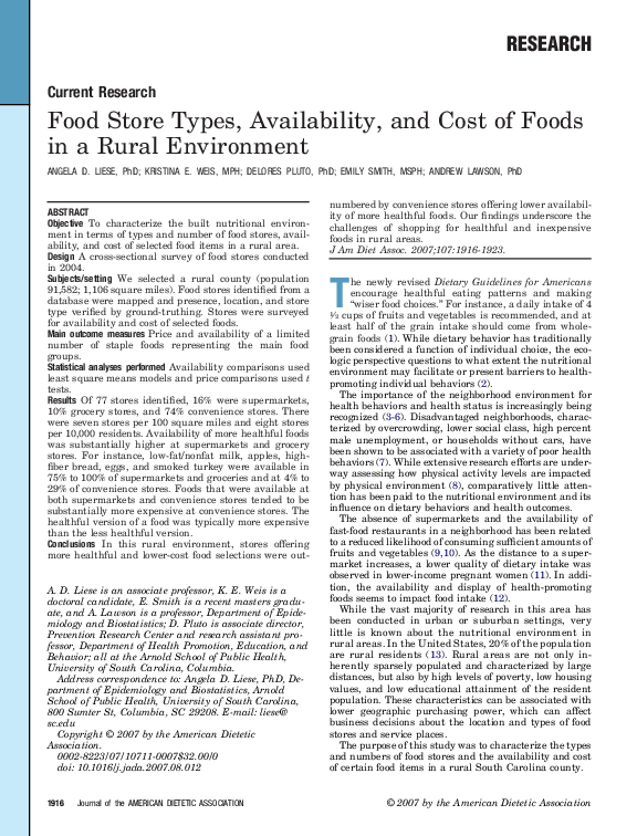 (PDF) Food Store Types, Availability, and Cost of Foods in a Rural ...