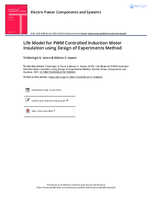 Pdf Life Model For Pwm Controlled Induction Motor Insulation Using Design Of Experiments Method