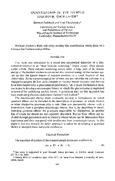 (PDF) Quantization of the Damped Harmonic Oscillator*