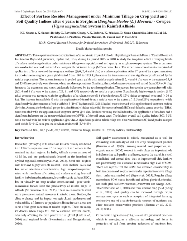 (PDF) Effect of surface residue management under minimum tillage on crop yield and soil quality ...
