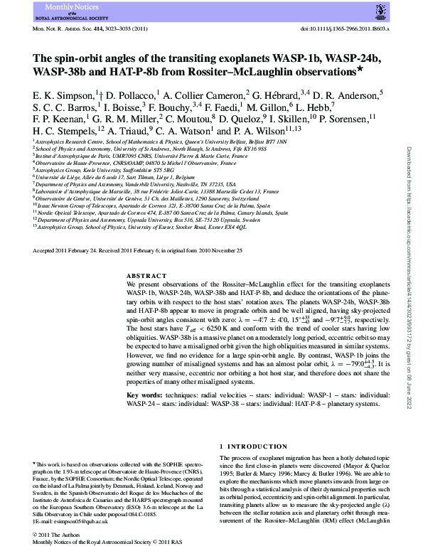 (PDF) The spin-orbit angles of the transiting exoplanets WASP-1b, WASP ...