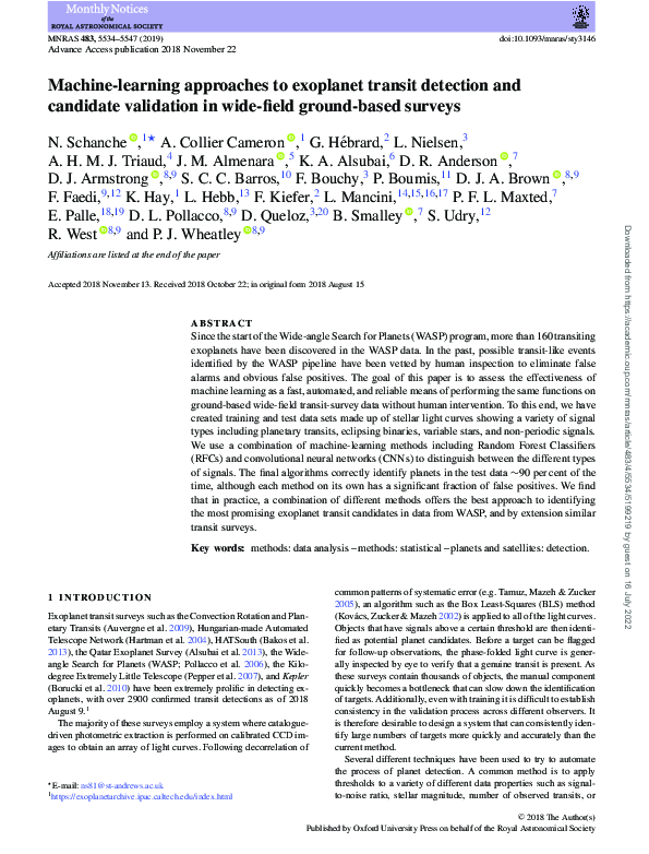 Pdf Machine Learning Approaches To Exoplanet Transit Detection And Candidate Validation In